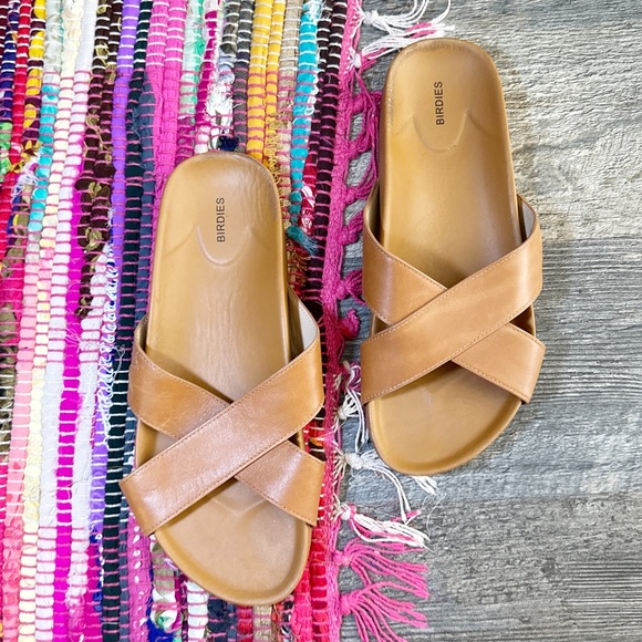 Birdies | Shoes | Birdies Tan Leather Robin Crisscross Slide Sandals 6 ...